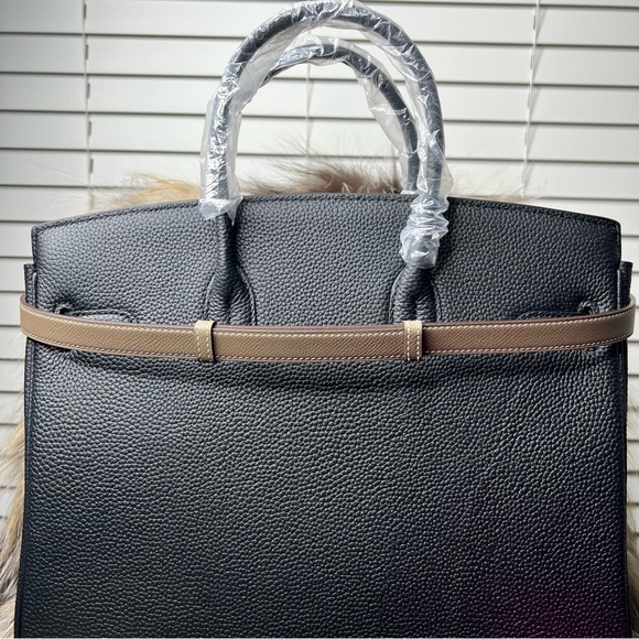 Khaki Epsom Leather Lock Belt with Gold hardware Adjustable fits size ...